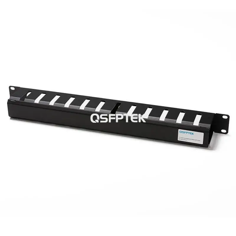 1U 19-inch Rack Horizontal Finger Duct Cable Management w/ Cover - QSFPTEK