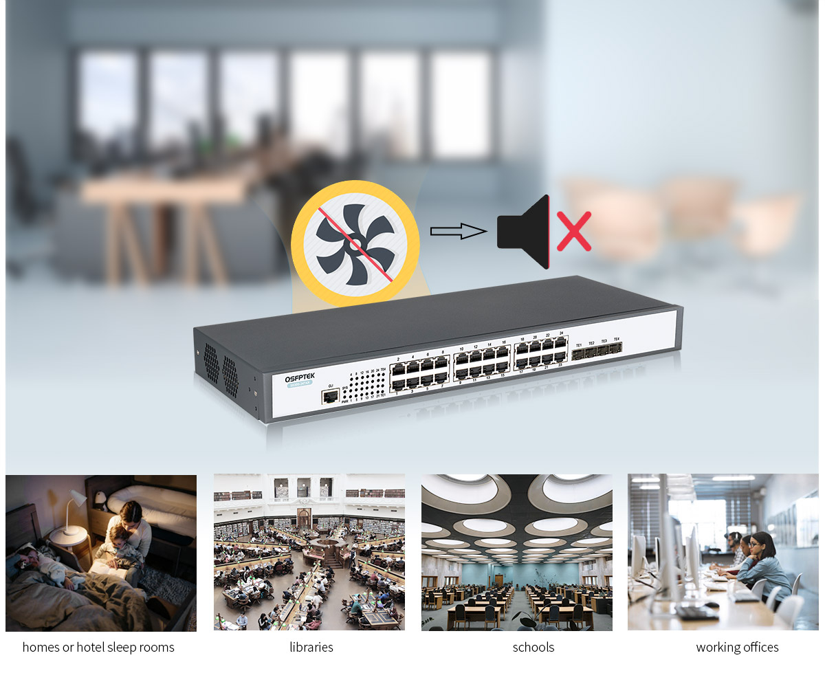 24-Port Fanless Gigabit Ethernet L2+ Stackable Switch with 10G Uplinks ...