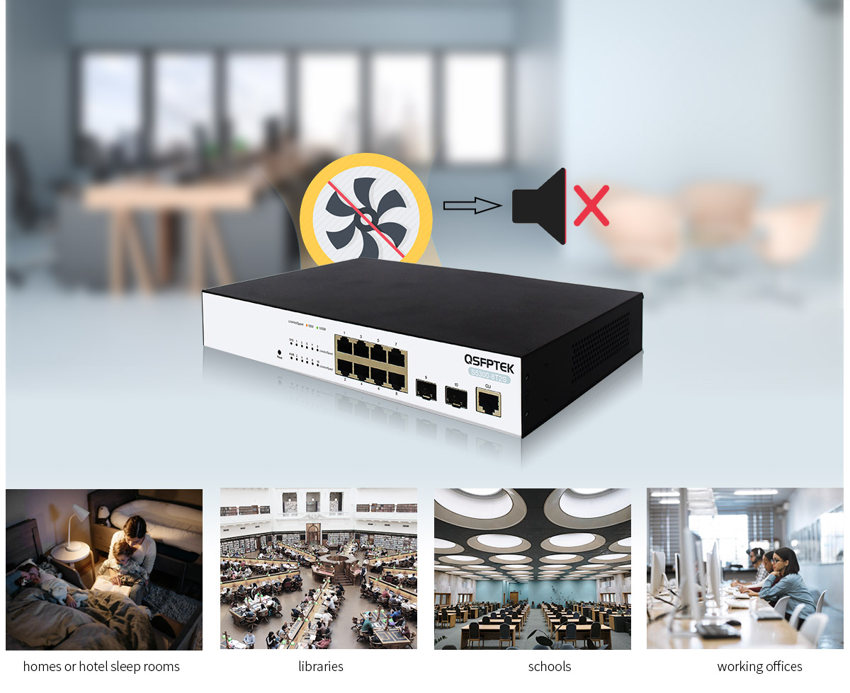 8-Port Fanless Gigabit Ethernet L2+ Switch with 1G Uplinks, S5300-8T2S ...