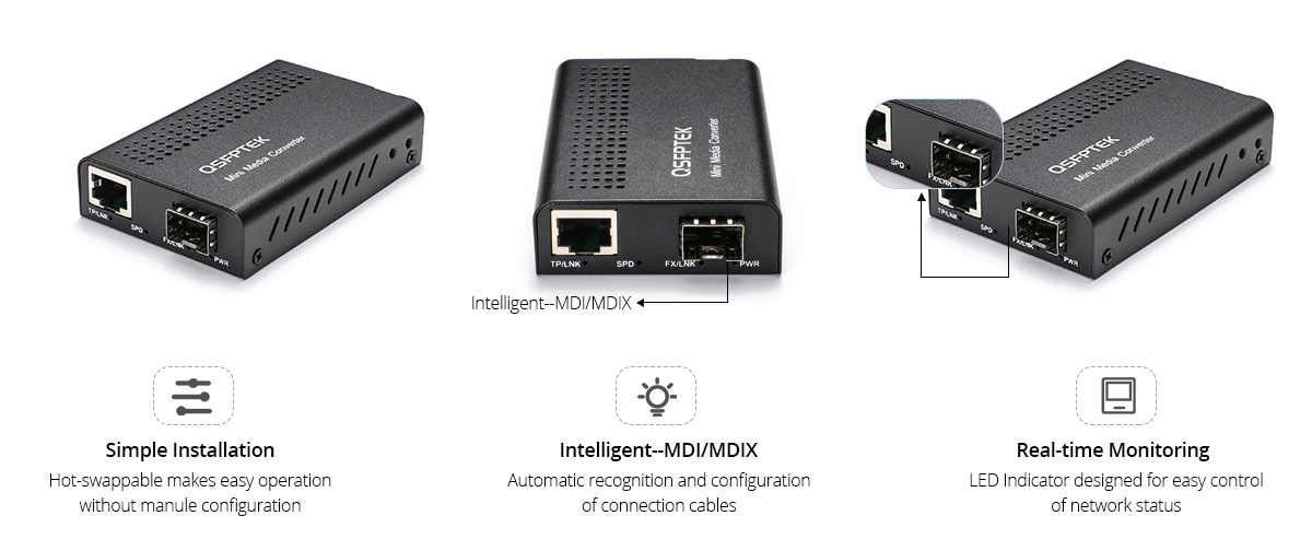 Mini Unmanaged 1x 10/100/1000Base-T RJ45 to 1x 1000Base-X SFP Slot ...