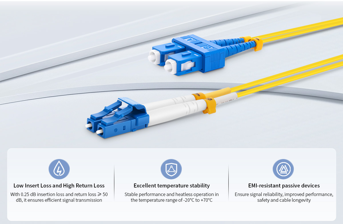 LC UPC to SC UPC Duplex OS2 2.0mm PVC Fiber Optic Patch Cable 15m
