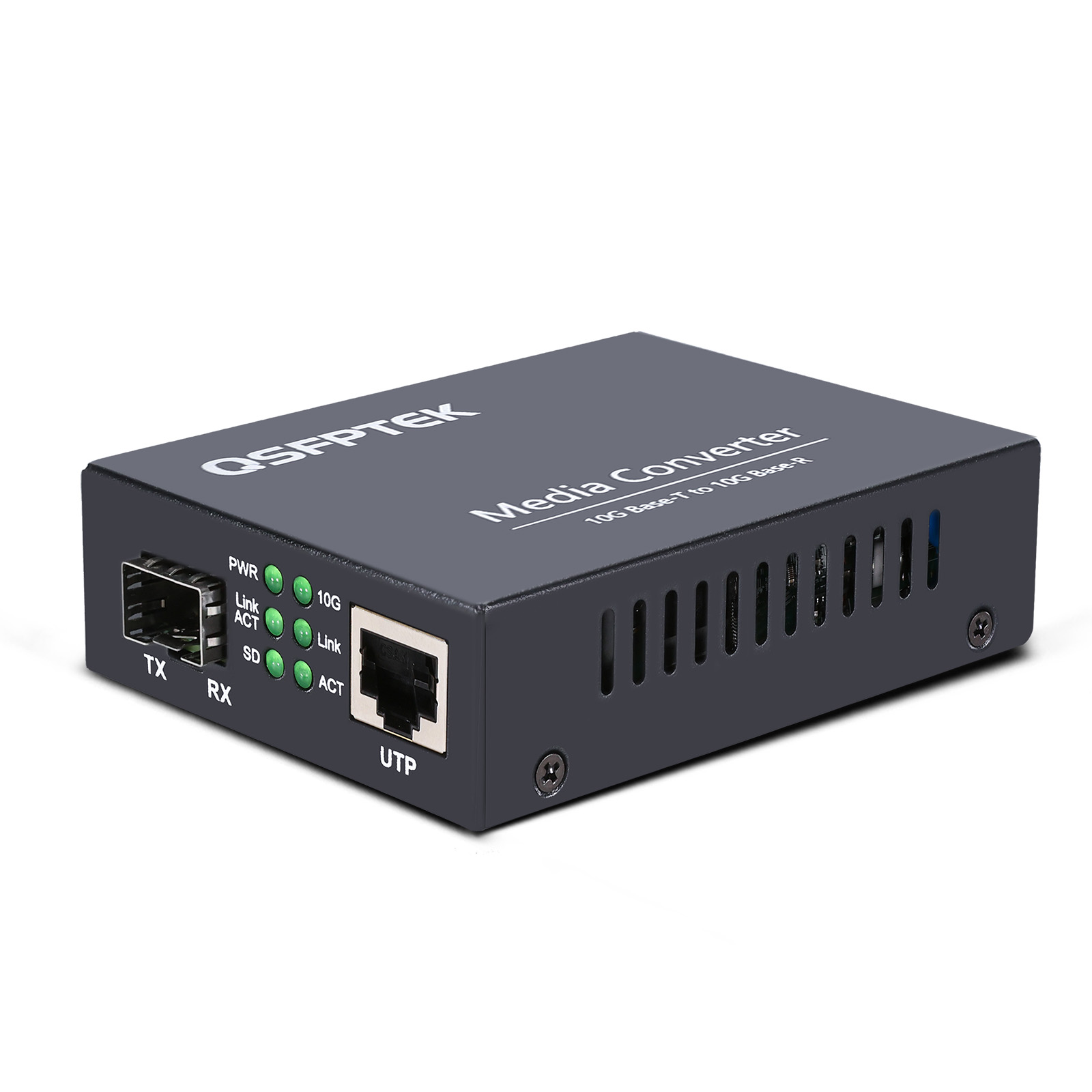 1x 100M/1G/2.5G/5G/10GBase-T RJ45 to 1x 10GBase-X SFP+ Ethernet Media Converter