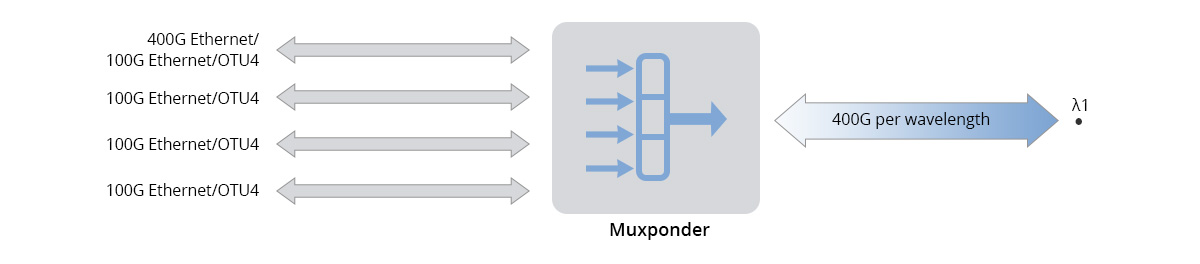 1x400G QSFP-DD/4x100G QSFP28 to 1x400G CFP2 Muxponder for QT900 Chassis ...