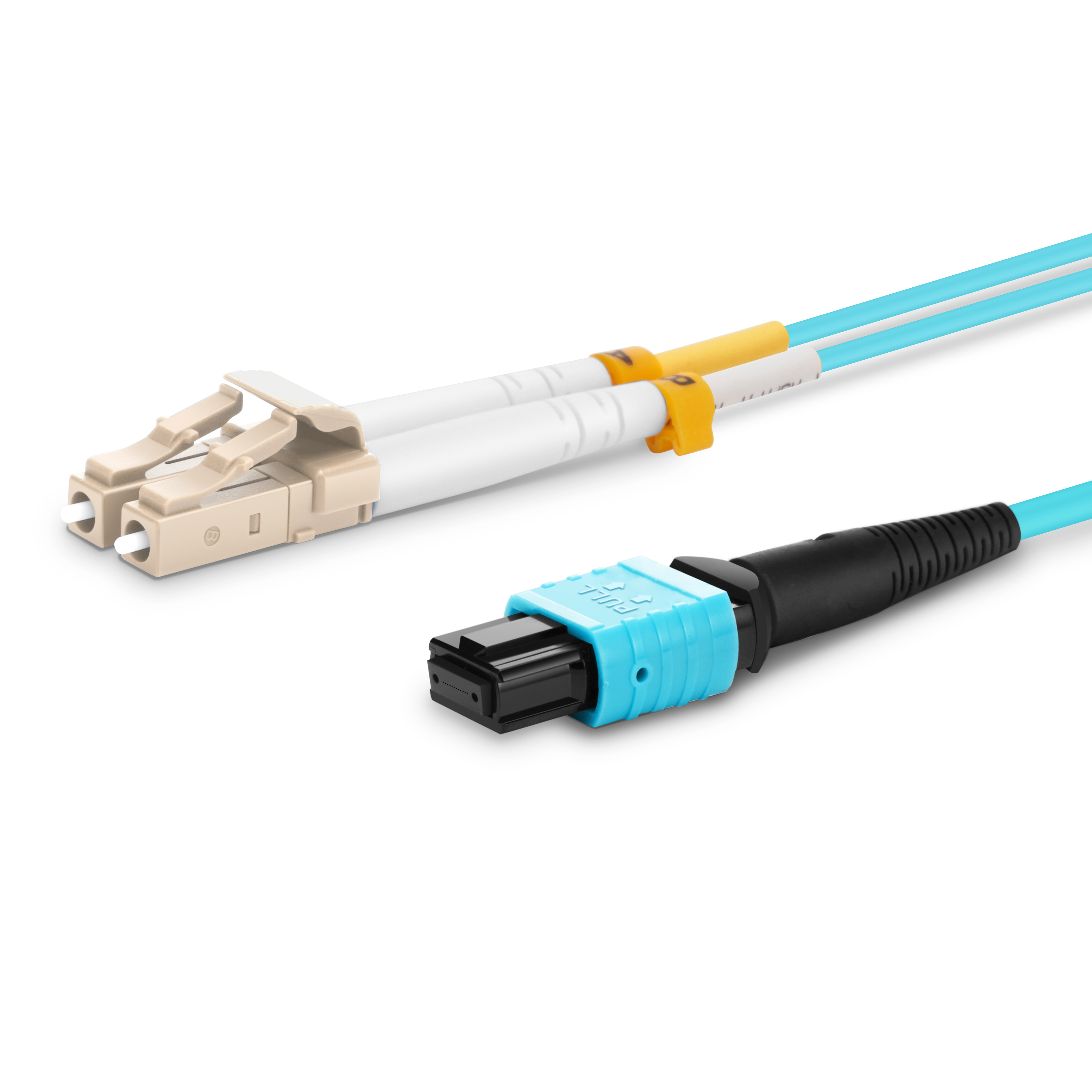 15m (49ft) MPO-8 (Female) to 4x LC UPC Duplex 8 Fibers Type B LSZH OM3 ...
